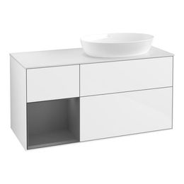 Villeroy & Boch Villeroy und Boch Finion Waschtischunterschrank FA41GKGF 120cm, Abdeckplatte white matt, Regale Anthracite matt lacquer, Glossy white lacquer