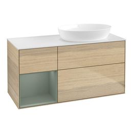 Villeroy & Boch Villeroy und Boch Finion Waschtischunterschrank FA41GMPC 120cm, Abdeckplatte white matt, Regale Olive matt lacquer, Oak Veneer