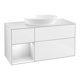 Villeroy & Boch Villeroy und Boch Finion Waschtischunterschrank FA61MTGF 120cm, Abdeckplatte white matt, Regale White matt lacquer, Glossy white lacquer