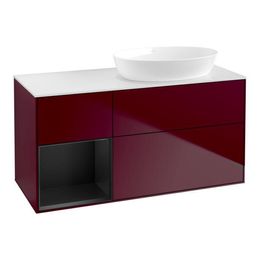 Villeroy & Boch Villeroy und Boch Finion Waschtischunterschrank FA41PDHB 120cm, Abdeckplatte white matt, Regale Black matt lacquer, Peony Matt