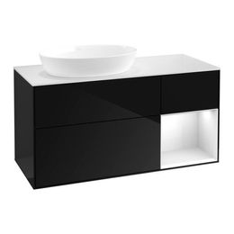 Villeroy & Boch Villeroy und Boch Finion Waschtischunterschrank GA51GFPH 120cm, Abdeckplatte white matt, Emotion, Regale Glossy white lacquer, Glossy Black Lacquer
