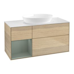 Villeroy & Boch Villeroy und Boch Finion Waschtischunterschrank GA61GMPC 120cm, Abdeckplatte white matt, Emotion, Regale Olive matt lacquer, Oak Veneer