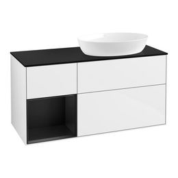 Villeroy & Boch Villeroy und Boch Finion Waschtischunterschrank GA42PDGF 120cm, Abdeckplatte black matt, Emotion, Regale Black matt lacquer, Glossy white lacquer