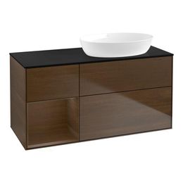 Villeroy & Boch Villeroy und Boch Finion Waschtischunterschrank FA42GNGN 120cm, Abdeckplatte black matt, Regale Walnut Veneer, Walnut veneer