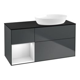 Villeroy & Boch Villeroy und Boch Finion Waschtischunterschrank FA42MTHG 120cm, Abdeckplatte black matt, Regale White matt lacquer, Midnight Blue Matt Lacquer