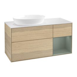 Villeroy & Boch Villeroy und Boch Finion Waschtischunterschrank GA51GMPC 120cm, Abdeckplatte white matt, Emotion, Regale Olive matt lacquer, Oak Veneer