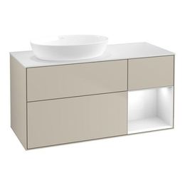 Villeroy & Boch Villeroy und Boch Finion Waschtischunterschrank FA51GFHH 120cm, Abdeckplatte white matt, Regale Glossy white lacquer, Sand Matt Lacquer