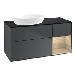 Villeroy & Boch Villeroy und Boch Finion Waschtischunterschrank FA52PCHG 120cm, Abdeckplatte black matt, Regale Oak Veneer, Midnight Blue Matt Lacquer