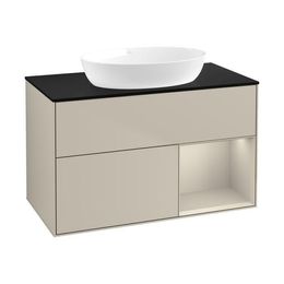 Villeroy & Boch Villeroy und Boch Finion Waschtischunterschrank FA22HHHH 100cm, Abdeckplatte black matt, Regale sand matt lacquer, Sand Matt Lacquer