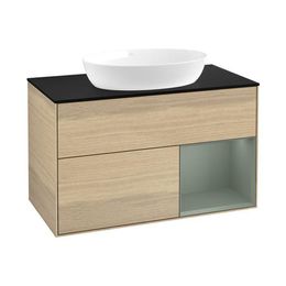 Villeroy & Boch Villeroy und Boch Finion Waschtischunterschrank GA22GMPC 100cm, Abdeckplatte black matt, Emotion, Regale Olive matt lacquer, Oak Veneer