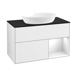 Villeroy & Boch Villeroy und Boch Finion Waschtischunterschrank FA22GFGF 100cm, Abdeckplatte black matt, Regale Glossy white lacquer, Glossy white lacquer