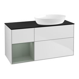Villeroy & Boch Villeroy und Boch Finion Waschtischunterschrank GA42GMMT 120cm, Abdeckplatte black matt, Emotion, Regale Olive matt lacquer, White matt lacquer