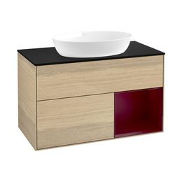 Villeroy & Boch Villeroy und Boch Finion Waschtischunterschrank GA22HBPC 100cm, Abdeckplatte black matt, Emotion, Regale Peony matt lacquer, Oak Veneer
