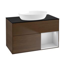 Villeroy & Boch Villeroy und Boch Finion Waschtischunterschrank FA22GJGN 100cm, Abdeckplatte black matt, Regale Light grey matt lacquer, Walnut veneer
