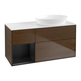 Villeroy & Boch Villeroy und Boch Finion Waschtischunterschrank GA41PDGN 120cm, Abdeckplatte white matt, Emotion, Regale Black matt lacquer, Walnut veneer