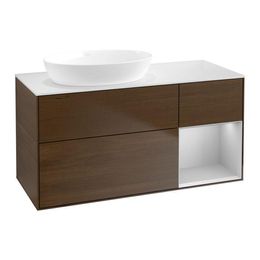 Villeroy & Boch Villeroy und Boch Finion Waschtischunterschrank GA51GJGN 120cm, Abdeckplatte white matt, Emotion, Regale Light grey matt lacquer, Walnut veneer