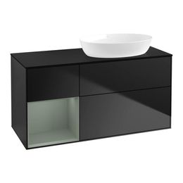 Villeroy & Boch Villeroy und Boch Finion Waschtischunterschrank GA42GMPD 120cm, Abdeckplatte black matt, Emotion, Regale Olive matt lacquer, Black matt lacquer