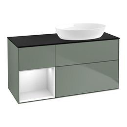 Villeroy & Boch Villeroy und Boch Finion Waschtischunterschrank GA42MTGM 120cm, Abdeckplatte black matt, Emotion, Regale White matt lacquer, Olive Matt Lacquer