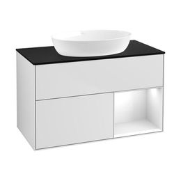 Villeroy & Boch Villeroy und Boch Finion Waschtischunterschrank FA22GFMT 100cm, Abdeckplatte black matt, Regale Glossy white lacquer, White matt lacquer