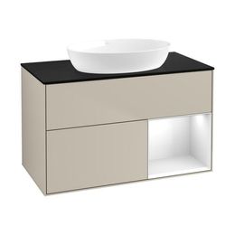 Villeroy & Boch Villeroy und Boch Finion Waschtischunterschrank FA22GFHH 100cm, Abdeckplatte black matt, Regale Glossy white lacquer, Sand Matt Lacquer