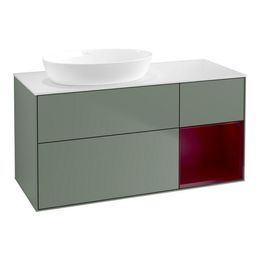 Villeroy & Boch Villeroy und Boch Finion Waschtischunterschrank FA51HBGM 120cm, Abdeckplatte white matt, Regale Peony matt lacquer, Olive Matt Lacquer