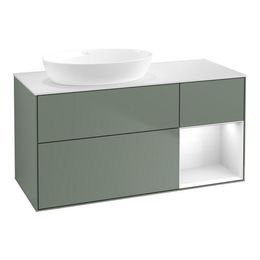Villeroy & Boch Villeroy und Boch Finion Waschtischunterschrank FA51GFGM 120cm, Abdeckplatte white matt, Regale Glossy white lacquer, Olive Matt Lacquer