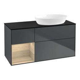 Villeroy & Boch Villeroy und Boch Finion Waschtischunterschrank FA42PCHG 120cm, Abdeckplatte black matt, Regale Oak Veneer, Midnight Blue Matt Lacquer