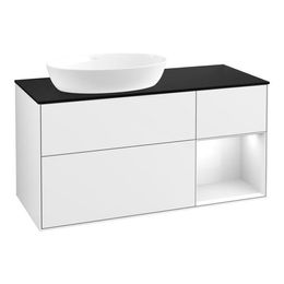 Villeroy & Boch Villeroy und Boch Finion Waschtischunterschrank FA52GFGF 120cm, Abdeckplatte black matt, Regale Glossy white lacquer, Glossy white lacquer