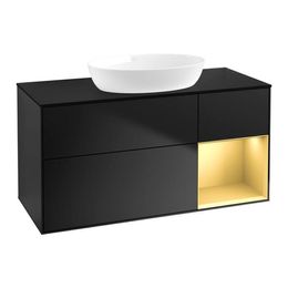 Villeroy & Boch Villeroy und Boch Finion Waschtischunterschrank FA72HFPD 120cm, Abdeckplatte black matt, Regale Gold matt lacquer, Black matt lacquer