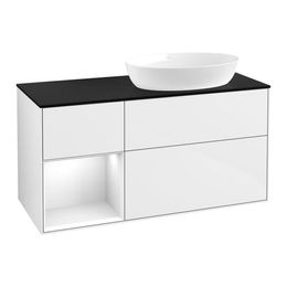 Villeroy & Boch Villeroy und Boch Finion Waschtischunterschrank GA42GFGF 120cm, Abdeckplatte black matt, Emotion, Regale Glossy white lacquer, Glossy white lacquer