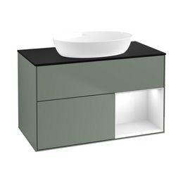Villeroy & Boch Villeroy und Boch Finion Waschtischunterschrank GA22GFGM 100cm, Abdeckplatte black matt, Emotion, Regale Glossy white lacquer, Olive Matt Lacquer