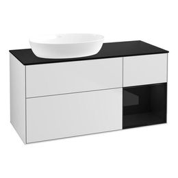 Villeroy & Boch Villeroy und Boch Finion Waschtischunterschrank FA52PHMT 120cm, Abdeckplatte black matt, Regale Glossy black lacquer, White matt lacquer