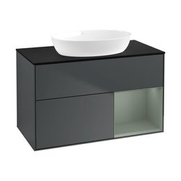 Villeroy & Boch Villeroy und Boch Finion Waschtischunterschrank FA22GMHG 100cm, Abdeckplatte black matt, Regale Olive matt lacquer, Midnight Blue Matt Lacquer
