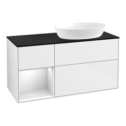 Villeroy & Boch Villeroy und Boch Finion Waschtischunterschrank FA42MTGF 120cm, Abdeckplatte black matt, Regale White matt lacquer, Glossy white lacquer