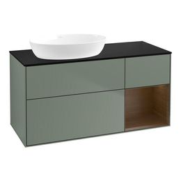 Villeroy & Boch Villeroy und Boch Finion Waschtischunterschrank FA52GNGM 120cm, Abdeckplatte black matt, Regale Walnut Veneer, Olive Matt Lacquer