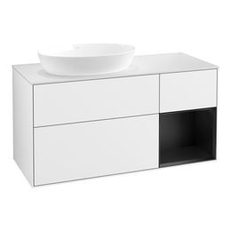 Villeroy & Boch Villeroy und Boch Finion Waschtischunterschrank FA51PDGF 120cm, Abdeckplatte white matt, Regale Black matt lacquer, Glossy white lacquer