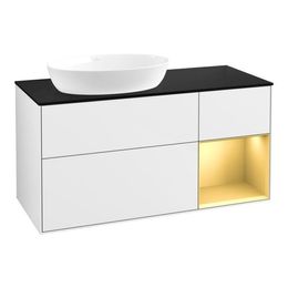 Villeroy & Boch Villeroy und Boch Finion Waschtischunterschrank FA52HFGF 120cm, Abdeckplatte black matt, Regale Gold matt lacquer, Glossy white lacquer