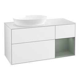 Villeroy & Boch Villeroy und Boch Finion Waschtischunterschrank FA51GMGF 120cm, Abdeckplatte white matt, Regale Olive matt lacquer, Glossy white lacquer