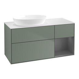 Villeroy & Boch Villeroy und Boch Finion Waschtischunterschrank FA51GKGM 120cm, Abdeckplatte white matt, Regale Anthracite matt lacquer, Olive Matt Lacquer