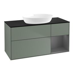 Villeroy & Boch Villeroy und Boch Finion Waschtischunterschrank GA72GKGM 120cm, Abdeckplatte black matt, Emotion, Regale Anthracite matt lacquer, Olive Matt Lacquer