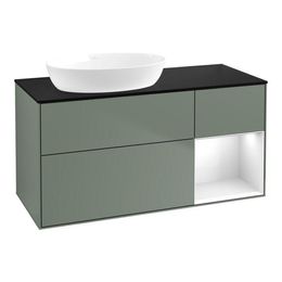 Villeroy & Boch Villeroy und Boch Finion Waschtischunterschrank FA52GFGM 120cm, Abdeckplatte black matt, Regale Glossy white lacquer, Olive Matt Lacquer