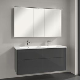 Villeroy & Boch Villeroy & Boch Finero Badmöbel Set 130 cm, Glossy Grey Waschtisch mit Waschtischunterschrank und Spiegelschrank