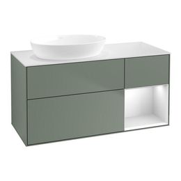 Villeroy & Boch Villeroy und Boch Finion Waschtischunterschrank GA51MTGM 120cm, Abdeckplatte white matt, Emotion, Regale White matt lacquer, Olive Matt Lacquer