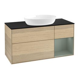 Villeroy & Boch Villeroy und Boch Finion Waschtischunterschrank GA72GMPC 120cm, Abdeckplatte black matt, Emotion, Regale Olive matt lacquer, Oak Veneer
