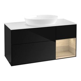 Villeroy & Boch Villeroy und Boch Finion Waschtischunterschrank FA71PCPH 120cm, Abdeckplatte white matt, Regale Oak Veneer, Glossy Black Lacquer