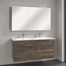 Villeroy & Boch Villeroy & Boch Finero Badmöbel Set 130 cm, Stone Oak Waschtisch mit Waschtischunterschrank und Spiegelschrank