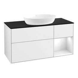 Villeroy & Boch Villeroy und Boch Finion Waschtischunterschrank FA72GFGF 120cm, Abdeckplatte black matt, Regale Glossy white lacquer, Glossy white lacquer