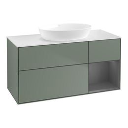 Villeroy & Boch Villeroy und Boch Finion Waschtischunterschrank FA71GKGM 120cm, Abdeckplatte white matt, Regale Anthracite matt lacquer, Olive Matt Lacquer