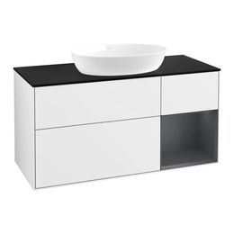 Villeroy & Boch Villeroy und Boch Finion Waschtischunterschrank FA72HGGF 120cm, Abdeckplatte black matt, Regale Midnight matt lacquer, Glossy white lacquer
