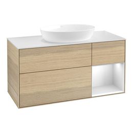 Villeroy & Boch Villeroy und Boch Finion Waschtischunterschrank FA71MTPC 120cm, Abdeckplatte white matt, Regale White matt lacquer, Oak Veneer